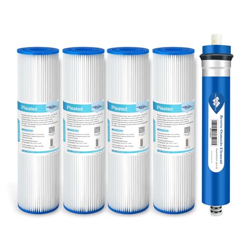 Membrane Solutions 20 Micron 10x2.5 inches Pleated Sediment Water Filters and 50 GPD Reverse ...